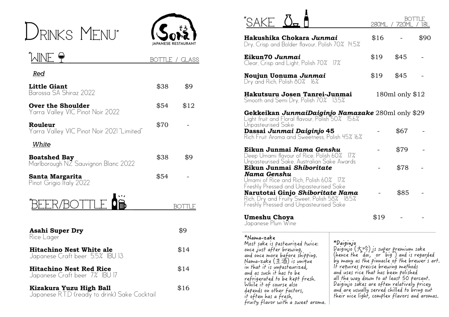 MENU | SORA sushi